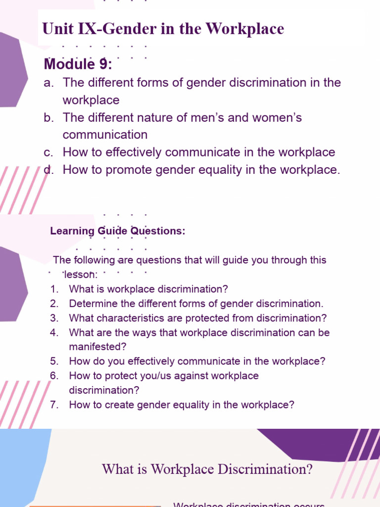 Module 9 - Gender in The Workplace | PDF | Discrimination | Sexual ...