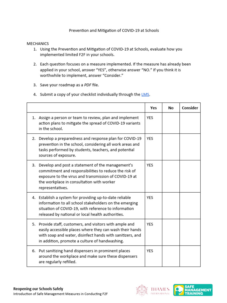 (SSM Template 3) Prevention and Mitigation of COVID-19 at Schools | PDF ...