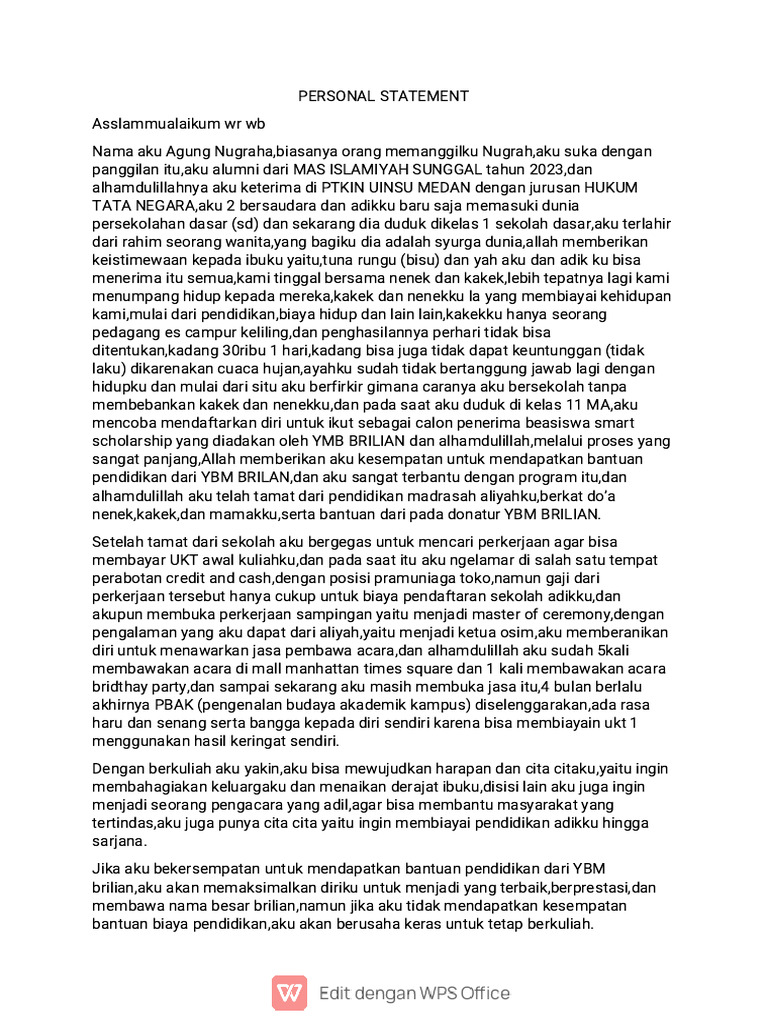 Contoh personal statement (nugrah) | PDF