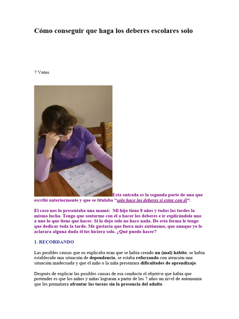 Cómo Conseguir Que Haga Los Deberes Escolares ESCUELA PADRES | PDF ...