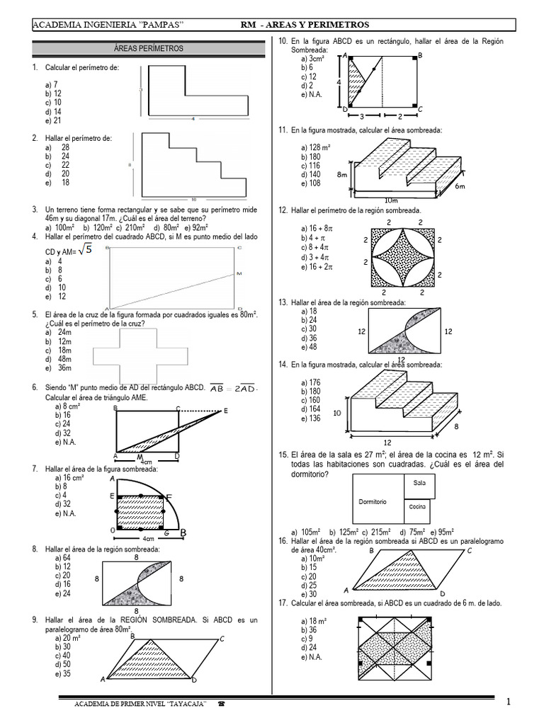 Areas Perimetros Pre | PDF | Geometría Elemental | Matemática Elemental