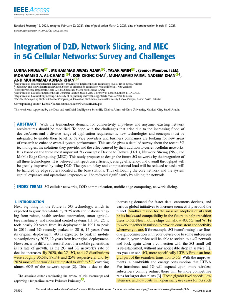 Integration of D2D Network Slicing and MEC in 5G Cellular Networks Survey and Challenges | PDF ...