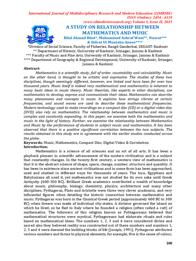 A Study On Relationship Between Mathematics and Music | PDF ...