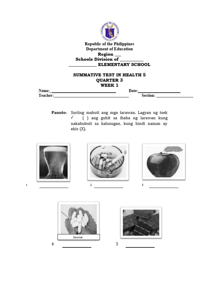 Q3 Summative Test Health 5 W1 | PDF