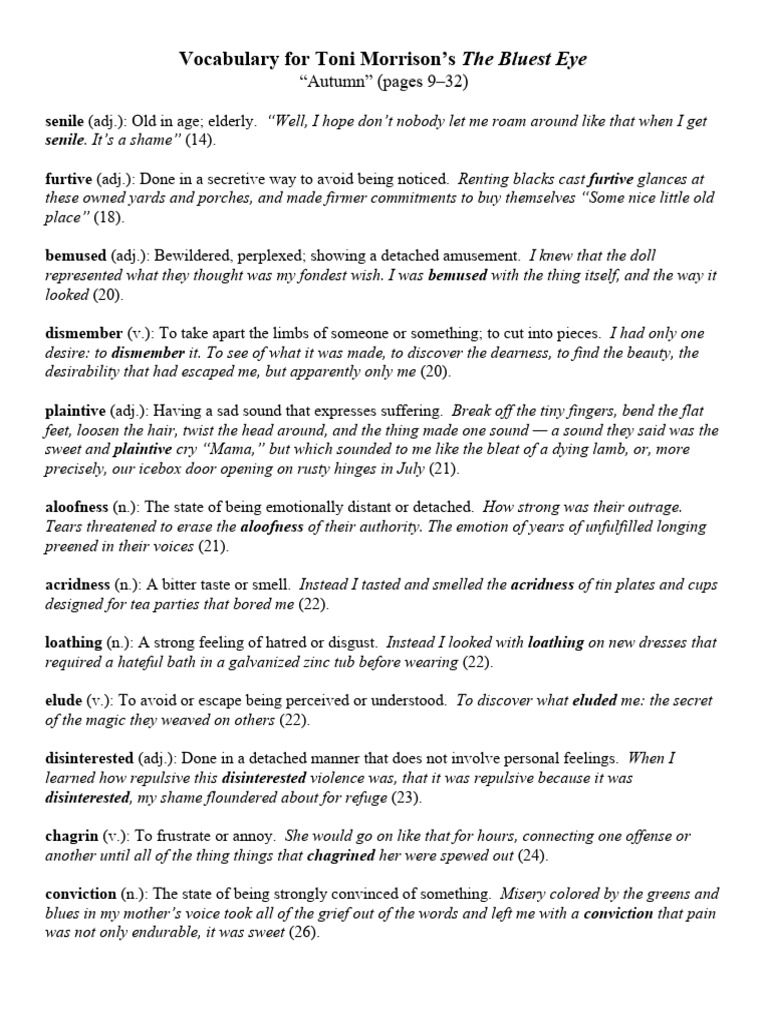 Vocabulary For Bluest Eye | PDF | Young Adult