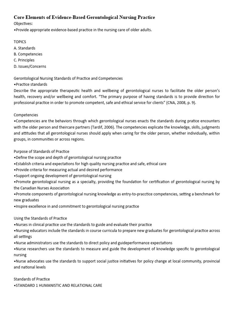 Core Elements of Evidence | PDF | Dementia | Gerontological Nursing
