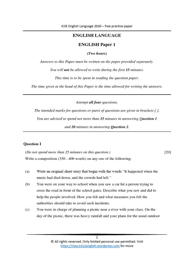 Icse English 2020 Language Paper A Pdf