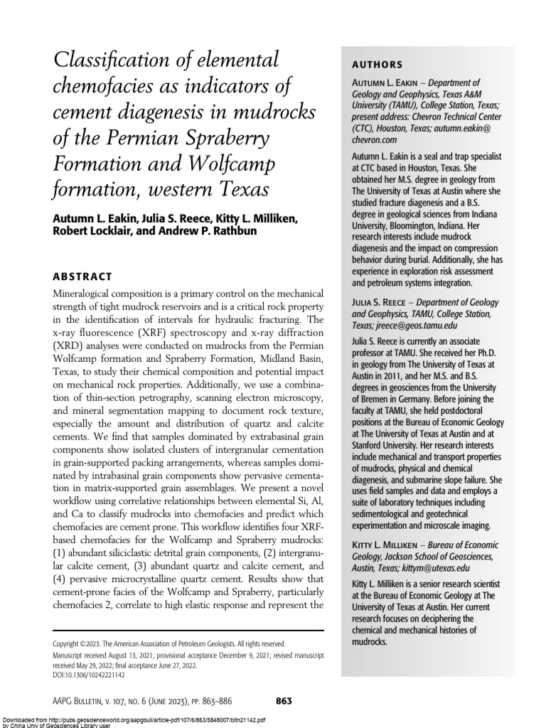 Classification of Elemental Chemofacies As Indicators of Cement ...
