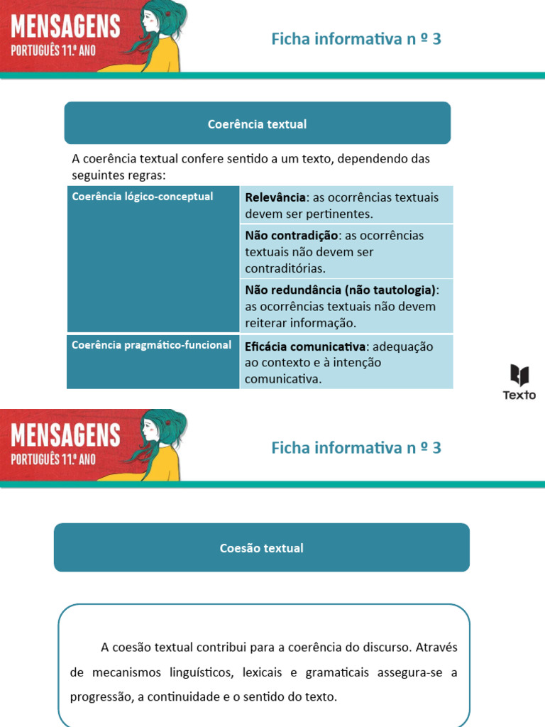 Ficha Info 3 Coerencia Coesao Textual Mensagens | PDF | Linguística | Gramática