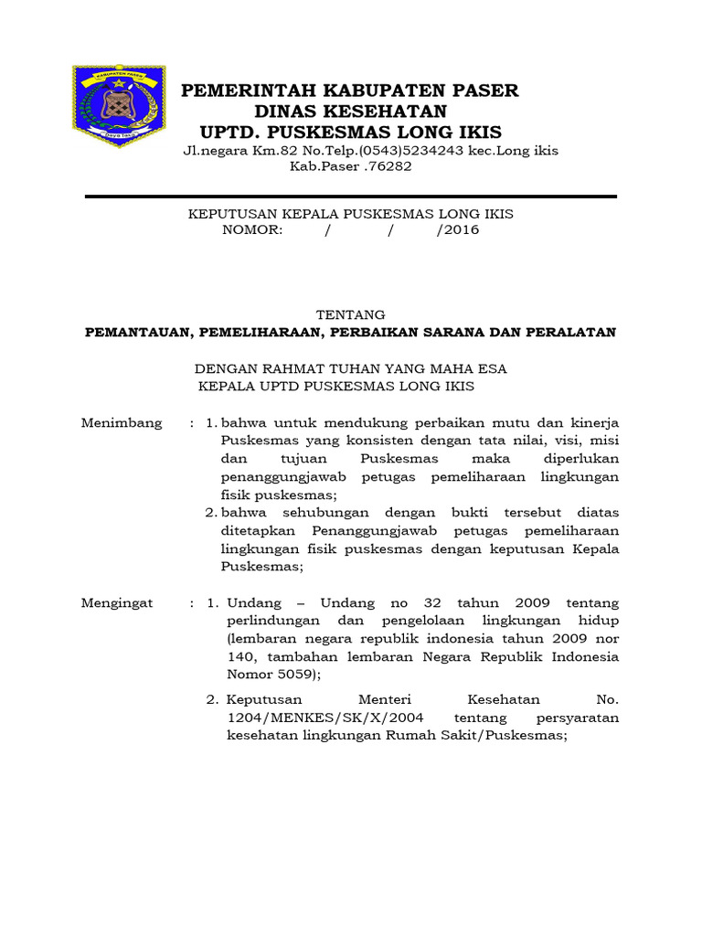 SK Pemantauan, Pemeliharaan, Perbaikan Sarana Dan Peralatan | PDF