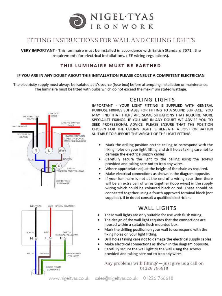Light Fitting Instructions | PDF | Electrical Wiring | Electrical Equipment