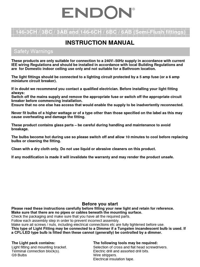 Havana Semi Flush Fitting Instructions | PDF | Electrical Connector | Components