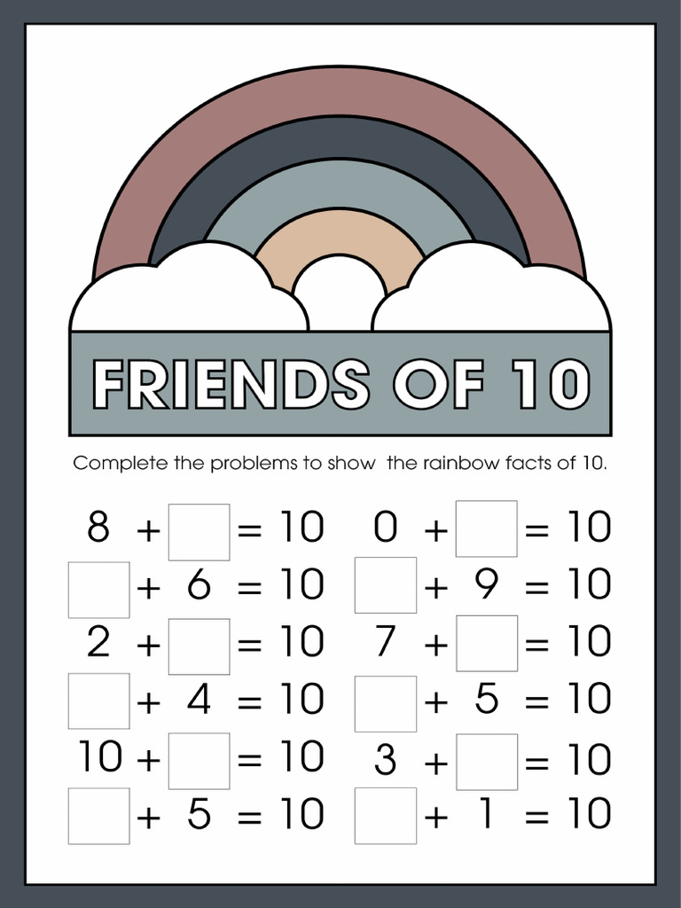 Addition To 10 Mathematics Worksheet in Grey Brown Bold Style | PDF