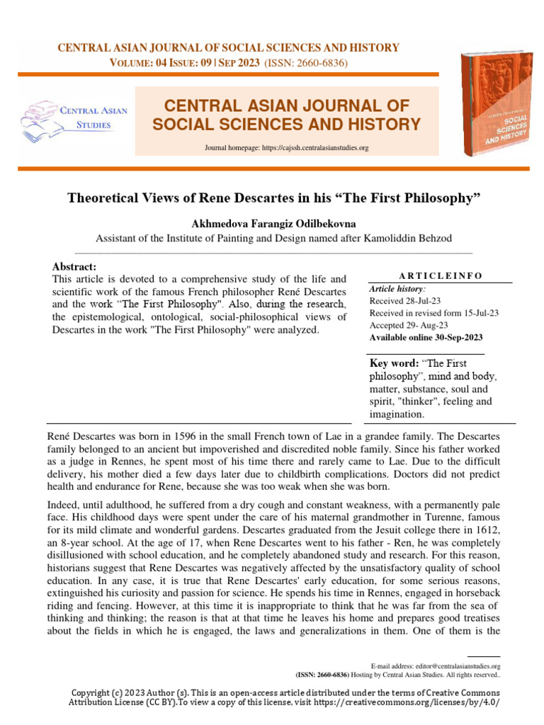 Theoretical Views of Rene Descartes in His "The First Philosophy" | PDF ...