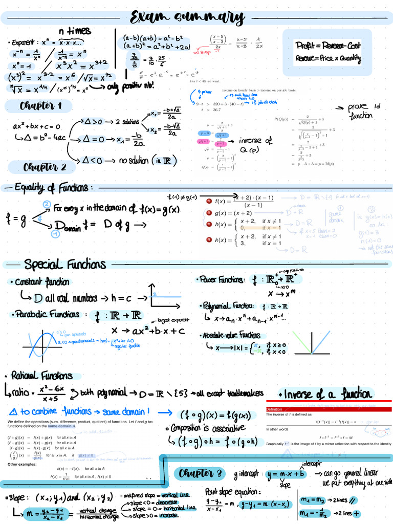Summary Mathematics | PDF | Function (Mathematics) | Exponential Function