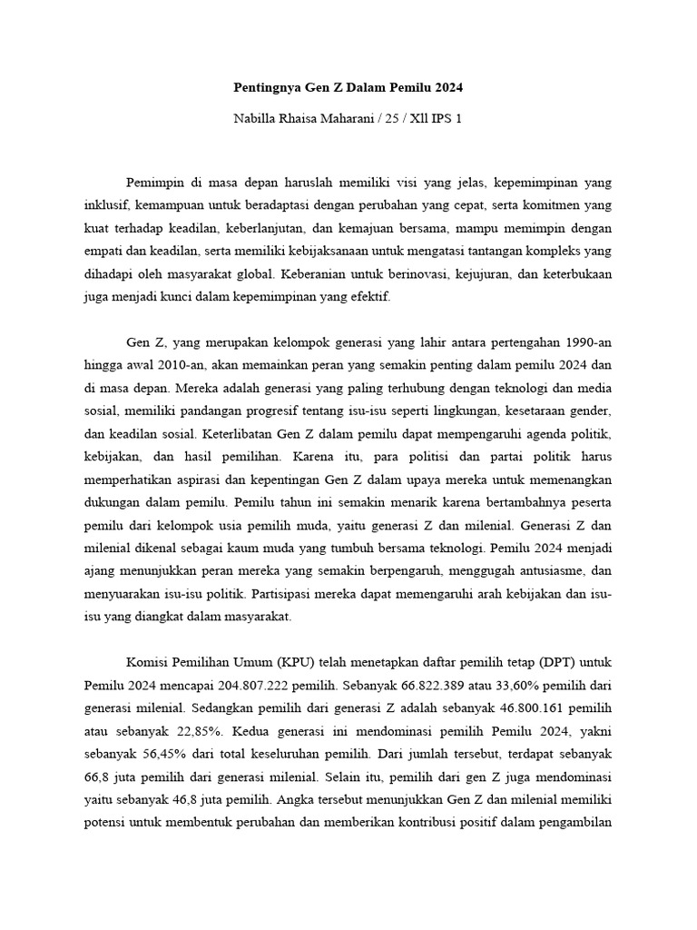 Artikel Pentingnya Gen Z Di Pemilu 2024 | PDF | Politik | Kesehatan Holistik