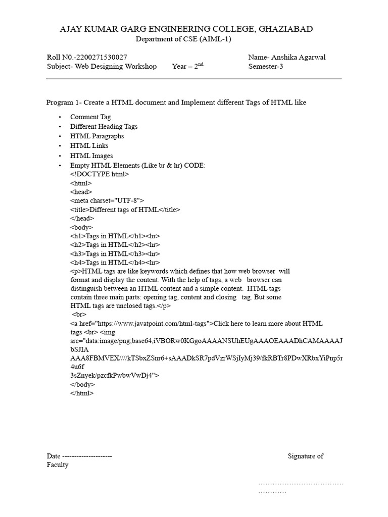 Anshika Web Design Lab | PDF | Html Element | Html