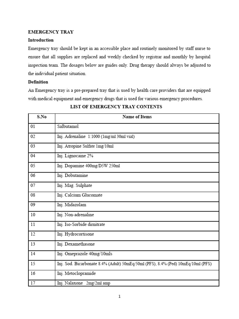 Essential Emergency Tray Contents Guide | PDF | Intravenous Therapy ...
