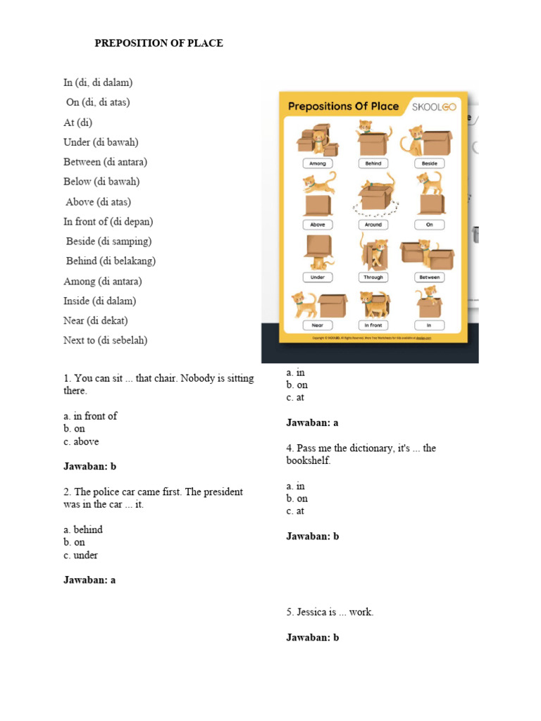 Soal Preposition of Place Kelas 4 | PDF | Language Arts & Discipline