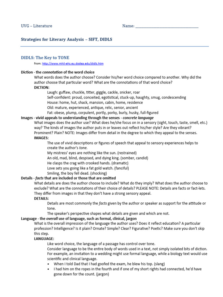 Strategies For Literary Analysis - DIDLS SIFT | PDF | Metaphor | Poetry