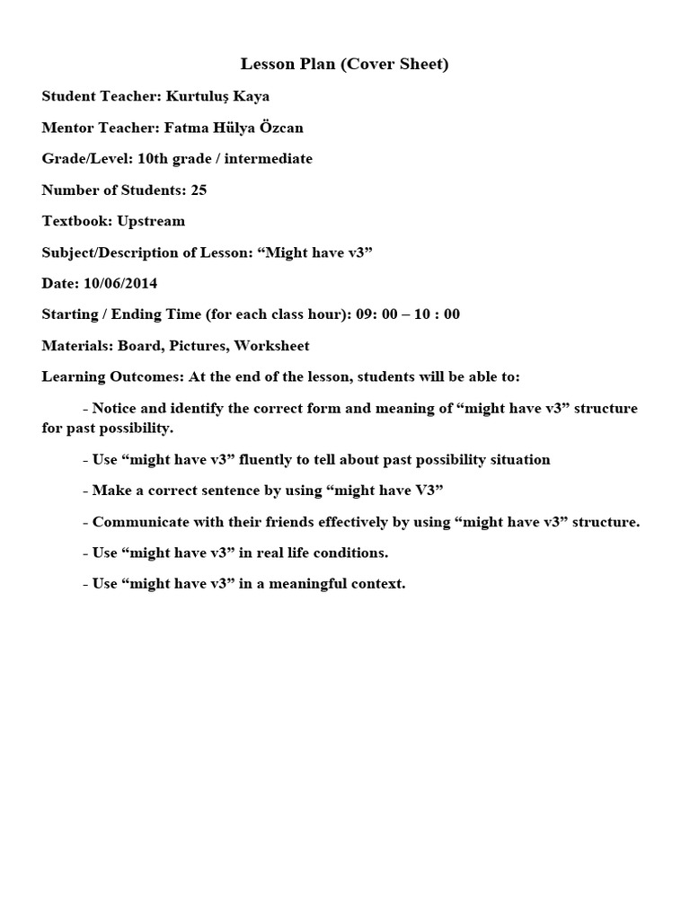 Might Have V3 Lesson Plan | PDF | Verb | Grammar