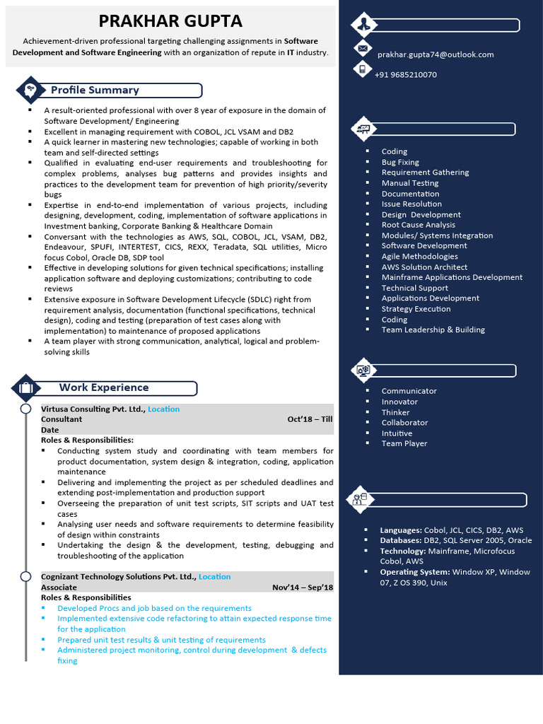 Prakhar Gupta Resume For Mainframe | PDF | Ibm Db2 | Software Development Process