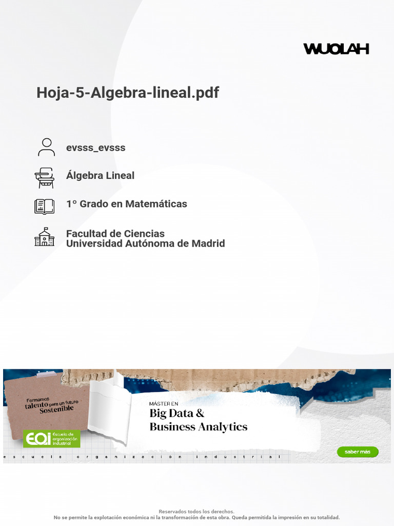 Wuolah Free Hoja 5 Algebra Lineal | PDF | Matemáticas | Álgebra