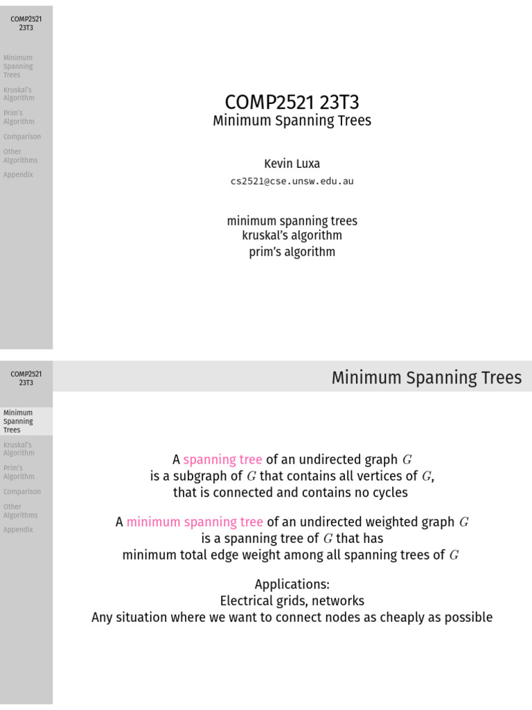 COMP2521 Week 6 - Minimum Spanning Trees | PDF | Discrete Mathematics | Computational Complexity ...