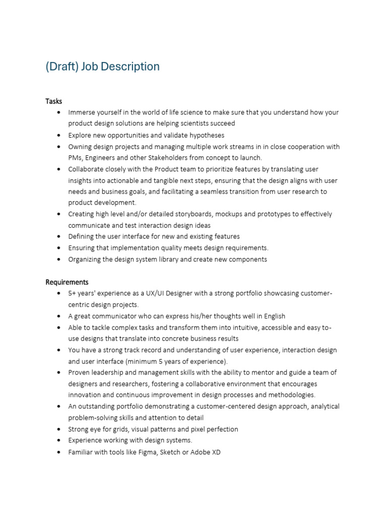 Draft Job Description | PDF | Design | Cognition