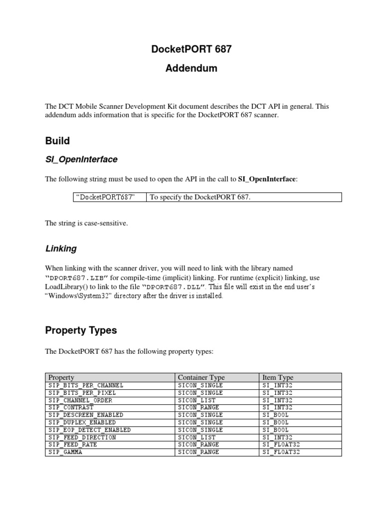 Docket Port 687 SDK Addendum | PDF | Directory (Computing) | Database Index