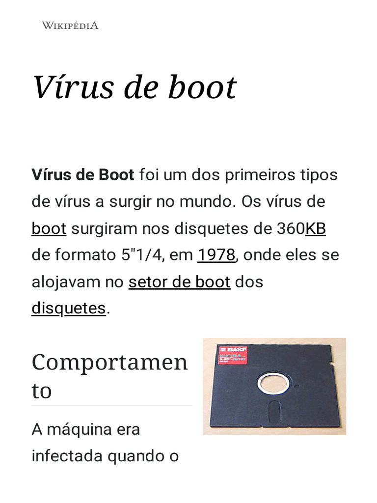 Vírus de Boot - Wikipédia, A Enciclopédia Livre | PDF