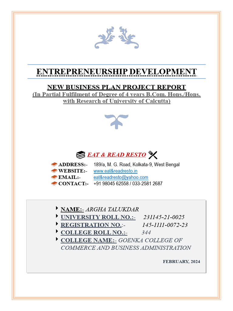 Entrepreneurship Development Project | PDF | Restaurants | Revenue