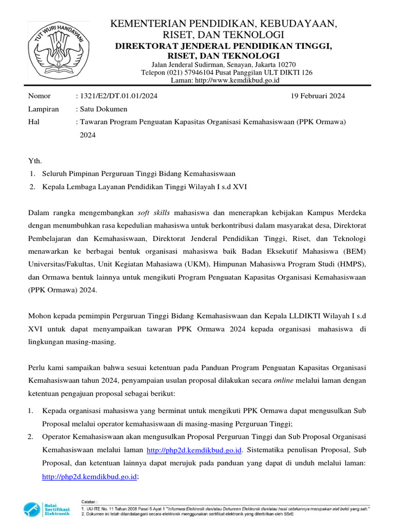 Surat Penawaran PPK Ormawa 2024 | PDF
