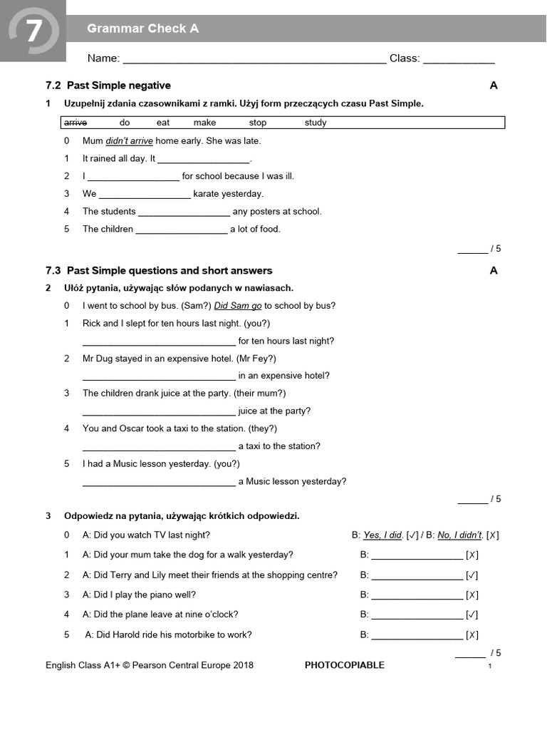 EC - A1P - Grammar Check 7A | PDF