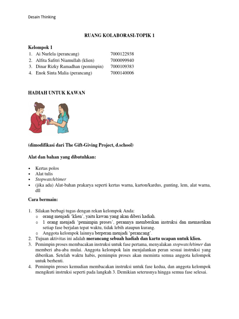 Ruang Kolaborasi Topik 1 - Hadiah Untuk Kawan (Kelompok 1) | PDF