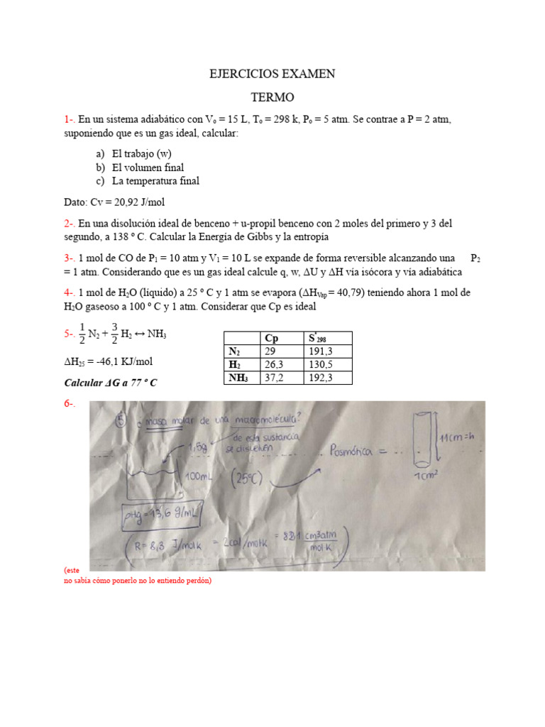 Termo Ej Examen | PDF | Cinética química | Sustrato (Química)