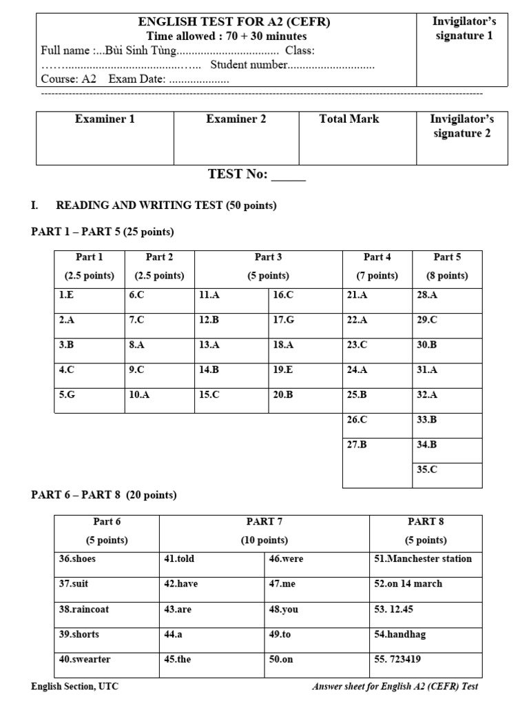 Answersheet A2 Version 3 | PDF | Vocational Education | Tests