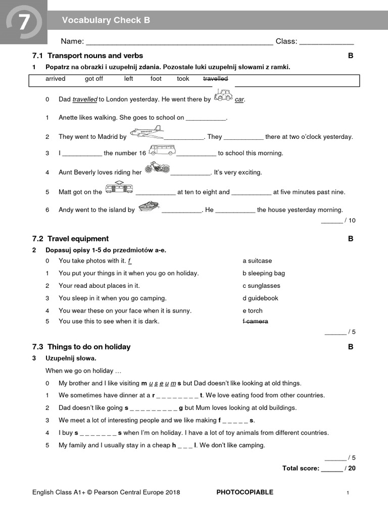 EC - A1P - Vocabulary Check 7B | PDF | Linguistics | Languages