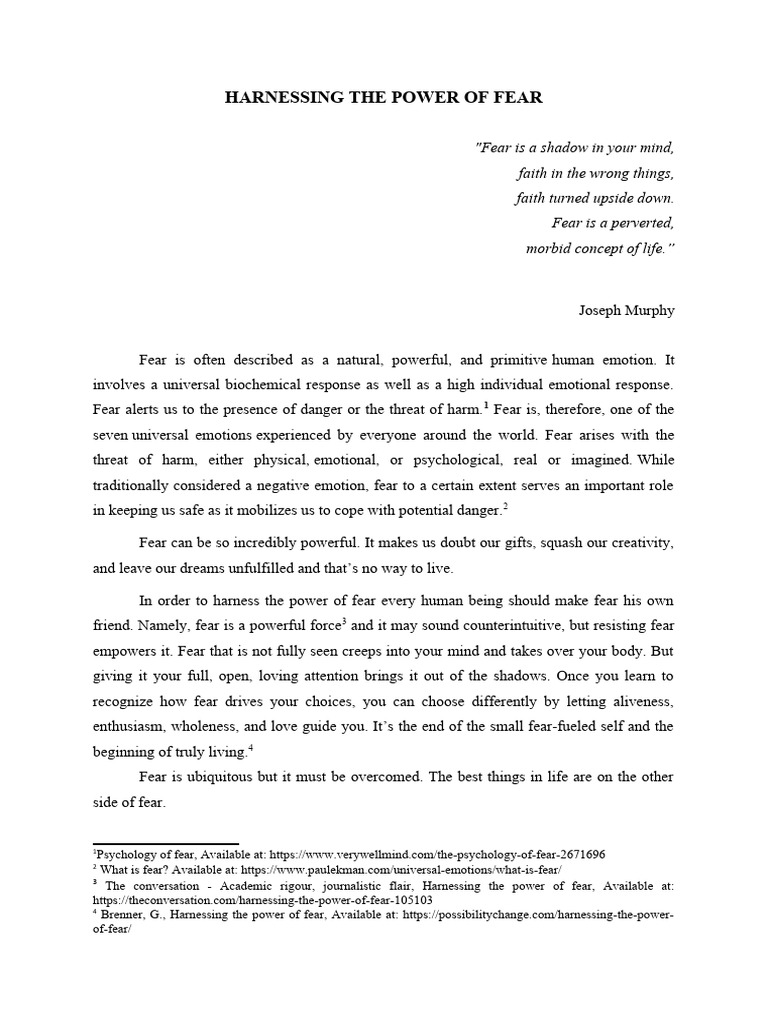 Harnessing The Power Od Fear | PDF | Emotions | Psychological Concepts
