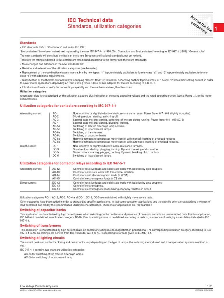 ABB - Util. Categories For Contactors | PDF | Manufactured Goods ...