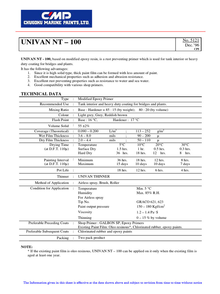 5121 Univan NT-100 | Download Free PDF | Paint | Epoxy
