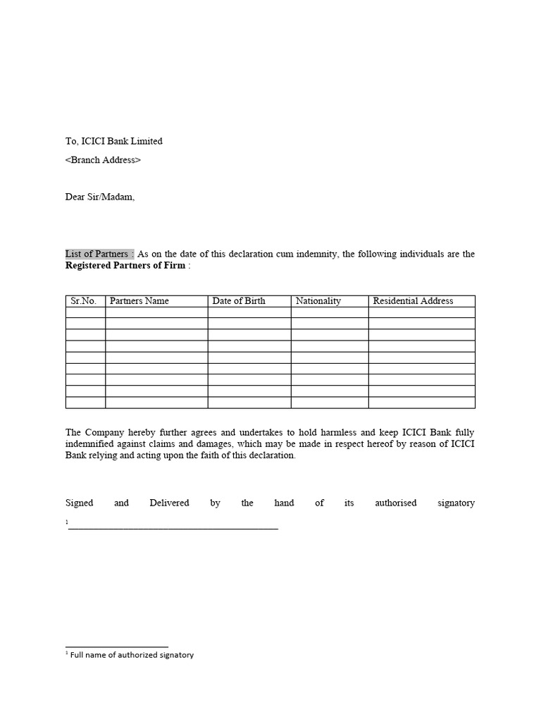 Declaration For List of Partners | PDF
