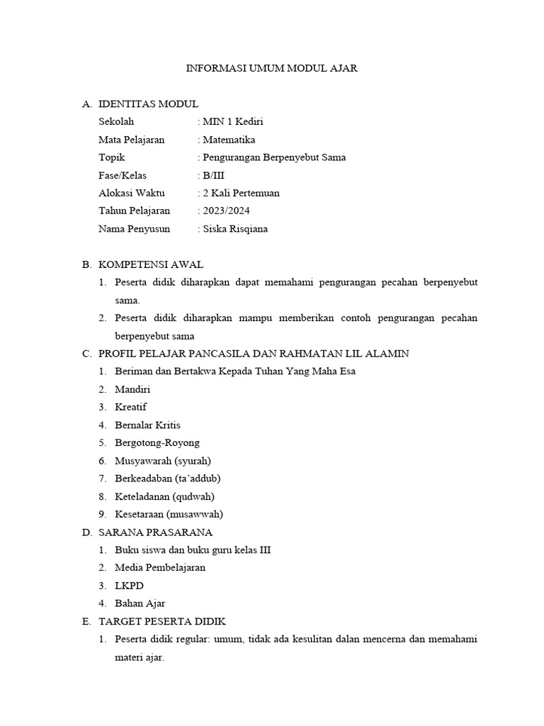 Informasi Umum Modul Ajar 3 | PDF