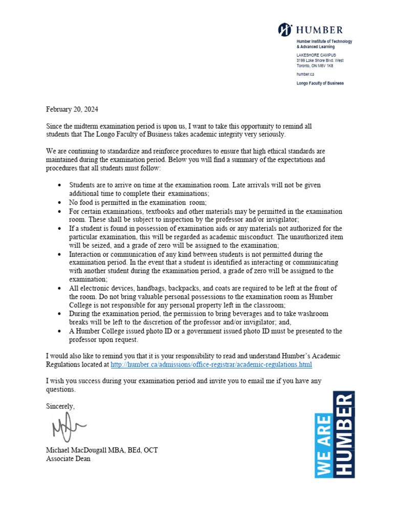 Winter 2024 - Midterm Exams - Academic Integrity Letter | PDF