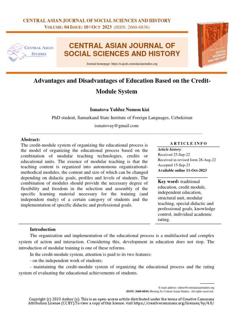 Advantages and Disadvantages of Education Based On The Credit-Module ...
