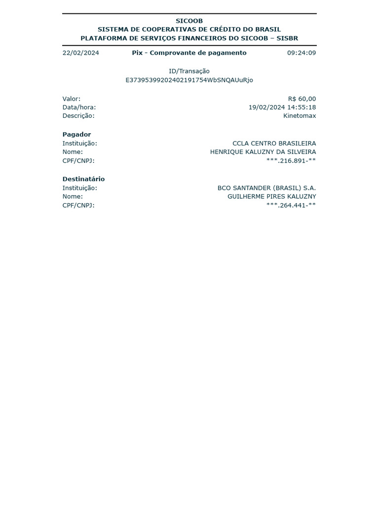 Sicoob Comprovante (22-02-2024 09-24-12) | PDF Sicoob Comprovante (22-02-2024 09-24-12) | PDF