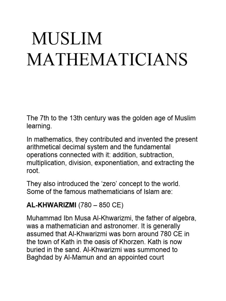 Contributions of Muslim Mathematicians | PDF | Trigonometric Functions ...