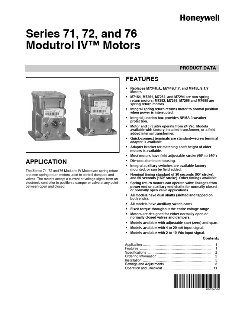 m7248q1009 Honeywell Modulating Motor | PDF | Power Supply | Electric Motor