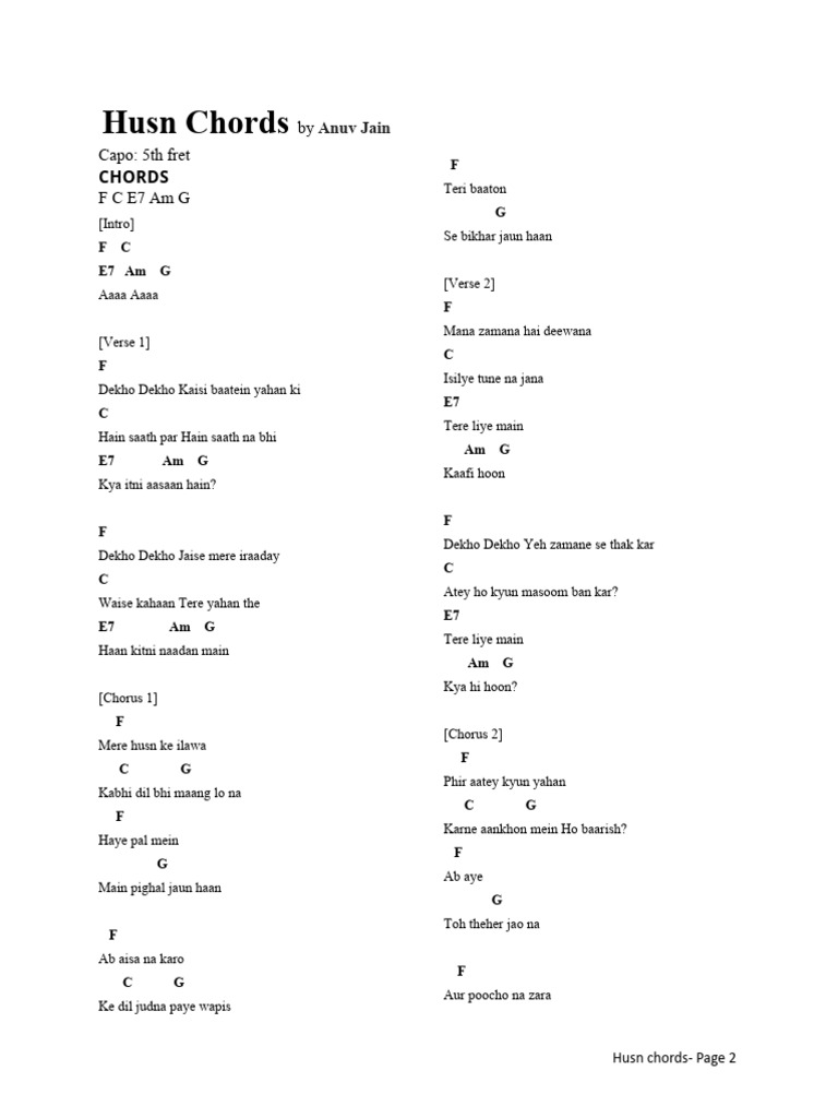 Husn Chords by | PDF