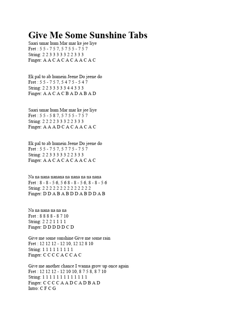 Give Me Some Sunshine Tabs | PDF | Sports & Recreation | Home & Garden